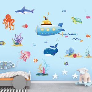 decalmile Under The Sea Wall Stickers Sailors Whale Fish Wall Decoration Bedroom Kids Baby Nursery Bathroom