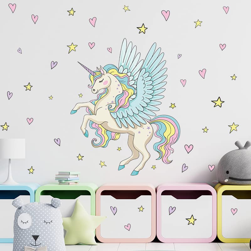 Unicorn Wall Decal | Unicorn Decals for Girls Bedroom | Unicorn Wall Decal Stickers | Unicorn with Stars Wall Poster for Nursery 60*40cm (FX-E138)