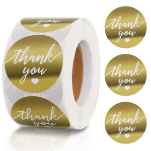 vuzvuv 500 pcs gold thank you laber stickers, 1.5inch labels roll for small business, birthday party wedding packaging bags, box, wrap gifts, mailer seal sticker，bridal shower(gold-1.5"）