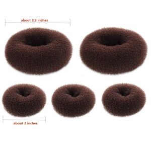 SQULIGT 5 PCS Donut Hair Bun Maker, Dark Brown Ring Style Bun Makers Set (2 Large and 3 Small)