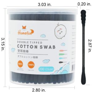 HOMEFOX Black Cotton Swabs Spiral - 400 Count Organic Cotton Buds Double Side Tightly Wrapped Charcoal Cotton Tips Paper Stick Soft Gentle Cruelty-Free Lint-Free Goth Bathroom, Round & Spiral (Black)