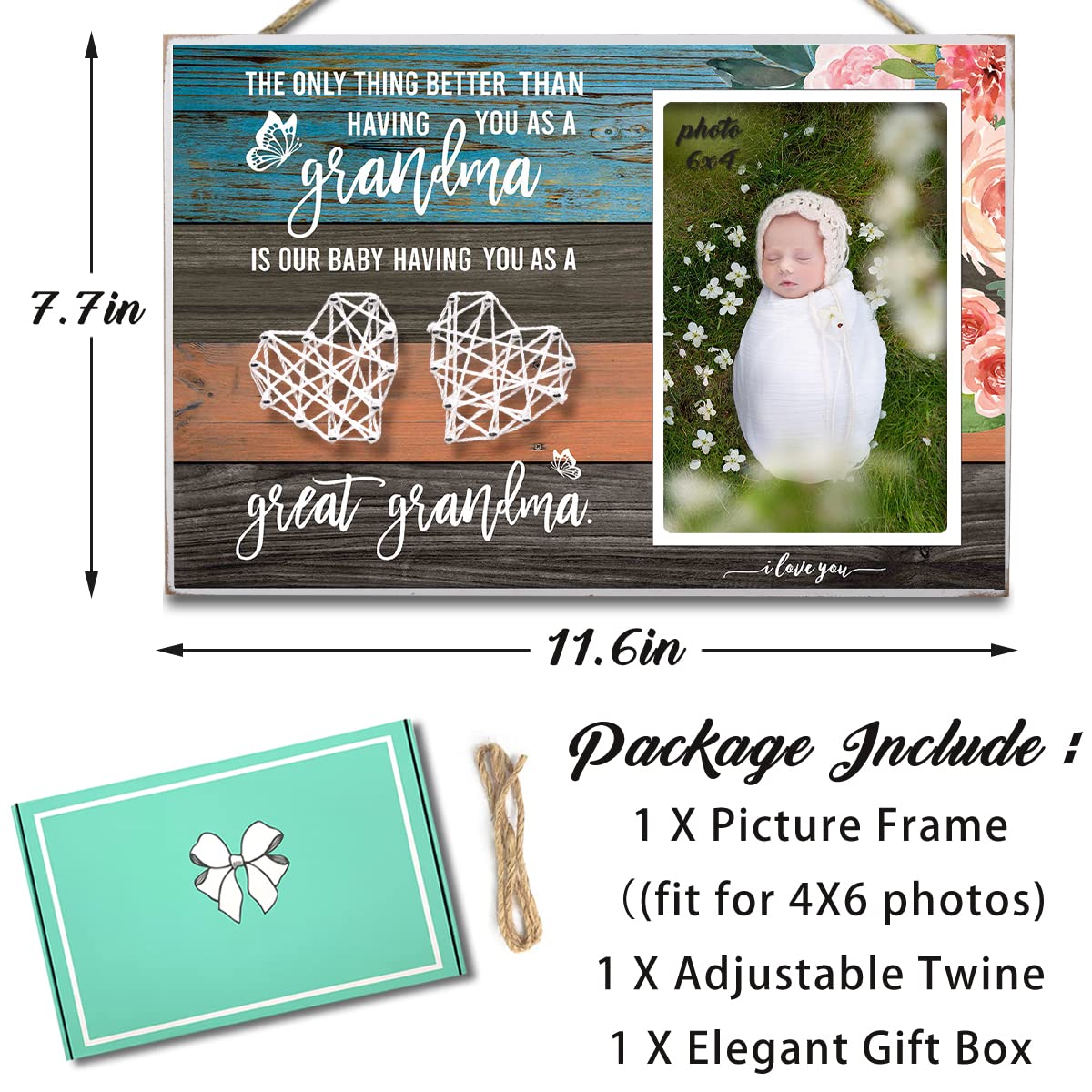 KU-DaYi Baby Announcement Picture Frame for Great Grandma - Ultrasound Picture Photo Frame Baby Announcement Gift for Great Grandma 4x6 In Photo - F020