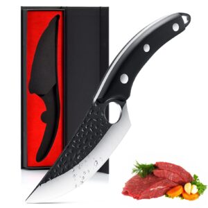 shajwo viking knife meat cleaver knife chef knives hand forged boning knife with sheath butcher knives high carbon steel fillet knife for kitchen,camping,outdoor,bbq