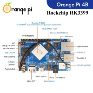 Orange Pi 4B Rockchip RK3399 4GB LPDDR4 Six Cores 64 Bit with 16GB EMMC Single Board Computer, Open-Source Board Support Android, Ubuntu, Debian (Pi 4B)