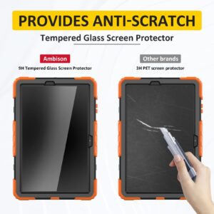 Case for Samsung Galaxy Tab S8 Plus/S7 FE/S7+12.4 inch, with 9H Tempered Glass Screen Protector [Upgraded Military Grade] Ambison Heavy Duty Shockproof Cover with S-Pen Holder & Strap (Black)