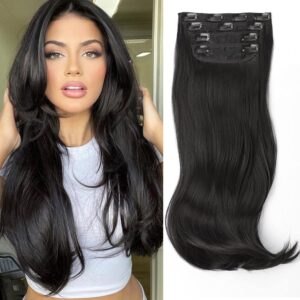 freemeige clip in hair extensions,black hair extensions for women straight layered hair extensions synthetic heat resistant long wavy daily use 20 inch