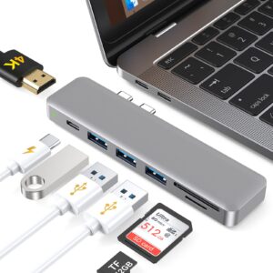 adapter for macbook pro/air m1 2022/2021/2020, 7 in 2 usb-c hub with 4k hdmi, thunderbolt 3(100w pd), usb-c & 2 usb 3.0, sd/tf card reader, type c dongle for macbook pro air 13" 15" 16" (d)