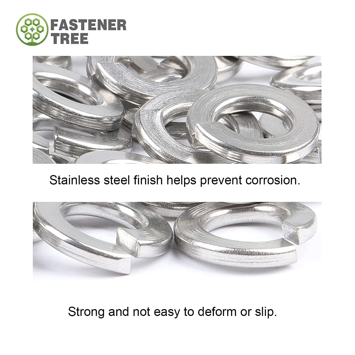 FASTENER TREE M10 Split Lock Washers, 304 Stainless Steel Spring Lock Washer for Bolts 50PCS