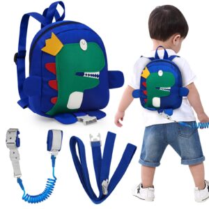 accmor toddler harness backpack with leash, 4 in 1 kid dinosaur backpacks with anti lost wrist link, child harnesses leashes for walking, cute toddler back pack rope tether for boys girls(blue)