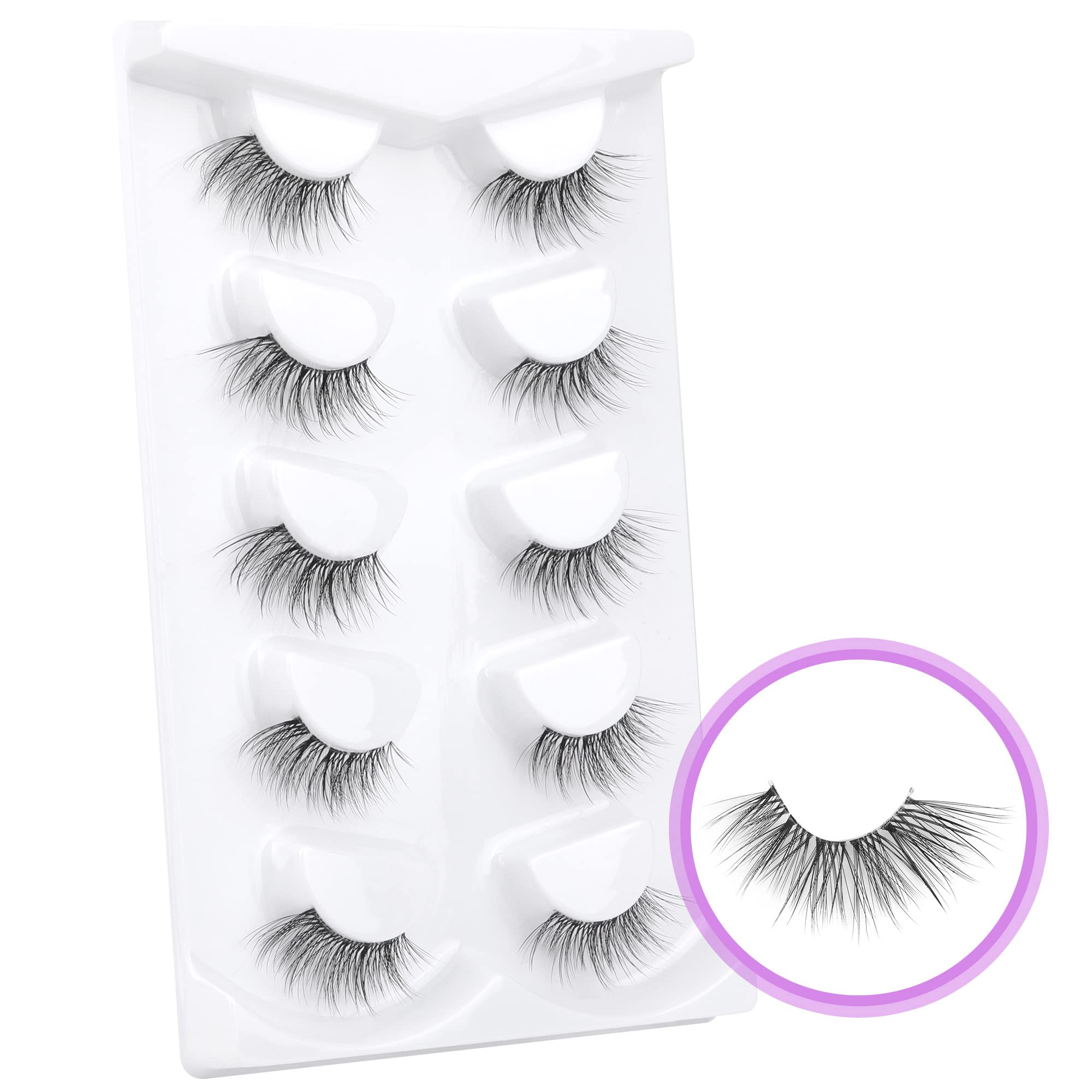 Half Lashes Fluffy Wispy Accent False Eyelashes ALPHONSE Natural Look Clear Band Fake Lash Strip Pack 5 Pairs