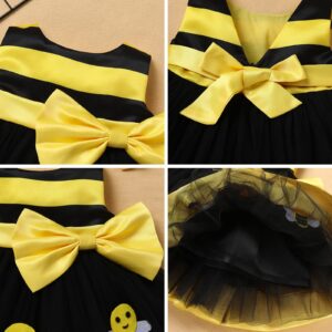 Newborn Toddler Baby Girl Princess Dress Cake Smash Birthday Tutu Dress+Headband Outfits Halloween Christmas Baptism Party Clothes Set for Cake Smash Photo Shoot Yellow-Bee 12-18 Months