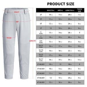 QBK Youth Toddler Baseball Pants Softball Pants Kids Tee Ball Pants for Boy Girl 2T-17Years（Grey 6T）