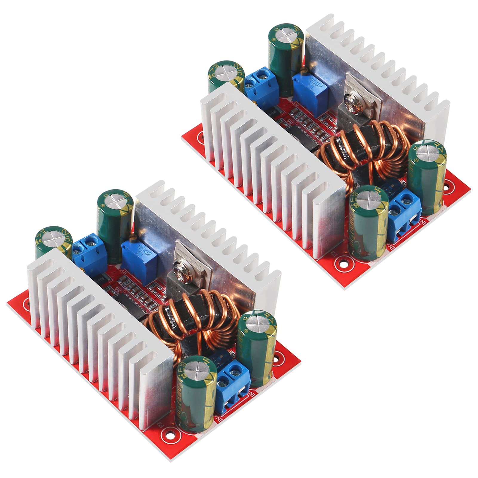 2Pcs 400W 15A DC-DC Boost Converter Step Up Module, DC 8.5V-50V to DC10V-60V Constant Current Power Supply Module Voltage Regulator Constant Power Heat Sink Adjustable Module for Electric Product