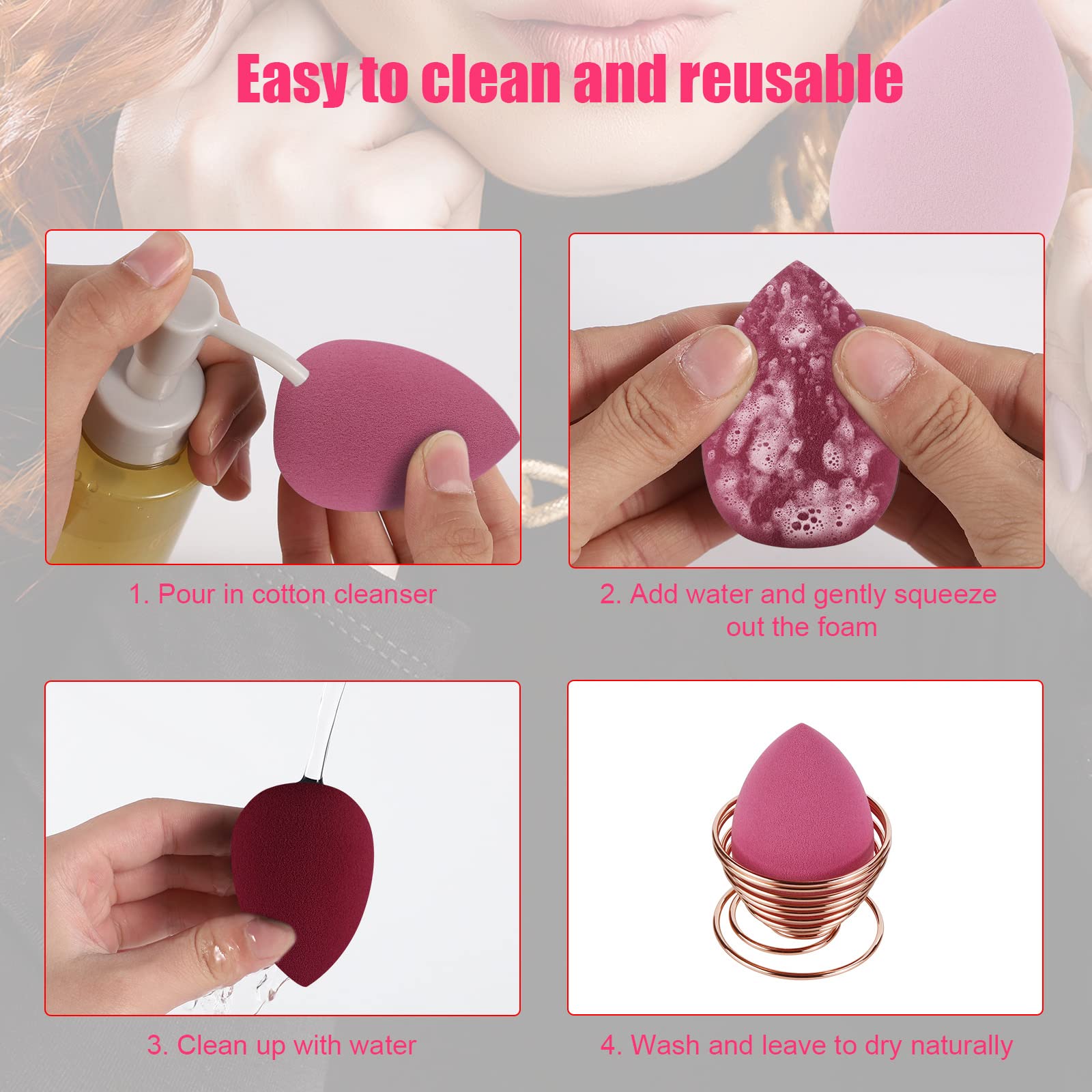 4 Pcs Makeup Sponge Set, Foundation Multi-colored Beauty Blender Sponge Storage Case, Makeup Sponge with Holder, Flawless for Cream, Liquid Foundation & Powder Application, Super Soft Latex Free