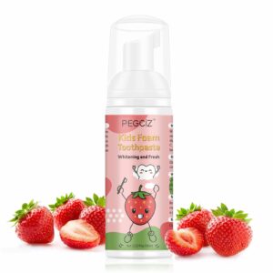 foam toothpaste kids, fluoride free, natural formula fruit flavor toothpaste, toddler toothpaste with fruit flavor for u shaped toothbrush electric toothbrush for children ages 3 plus (strawberry)