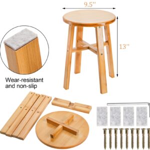 Yesland Little Wood Stool - 9.5 Inch Round Bamboo Shower Seat Stool Milking Stool - Anti Slip Small Short Stool for Adults, Shoe Changing, Home, Bathroom, Bedside (Natural)