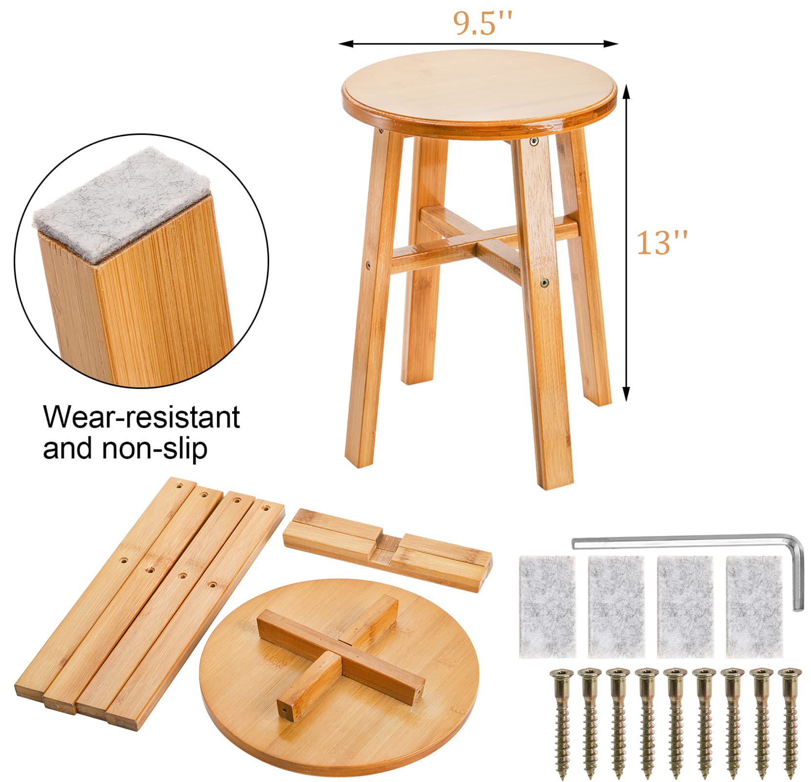 Yesland Little Wood Stool - 9.5 Inch Round Bamboo Shower Seat Stool Milking Stool - Anti Slip Small Short Stool for Adults, Shoe Changing, Home, Bathroom, Bedside (Natural)