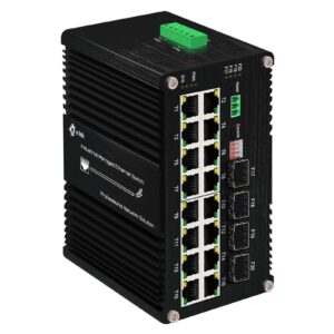 industrial gigabit managed switch - 16 ports 10/100/1000mbps web management din rail ethernet switch with 4 sfp slots, network switch support ring network, vlan, stp, lacp, qos