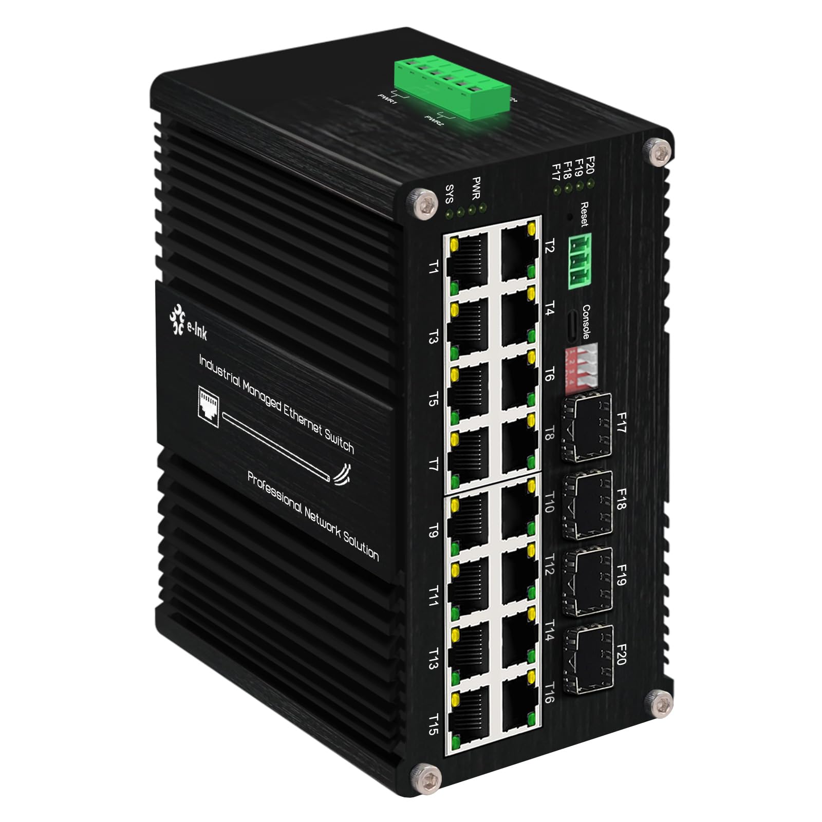 Industrial Gigabit Managed Switch - 16 Ports 10/100/1000Mbps Web Management DIN Rail Ethernet Switch with 4 SFP Slots, Network Switch Support Ring Network, VLAN, STP, LACP, QOS