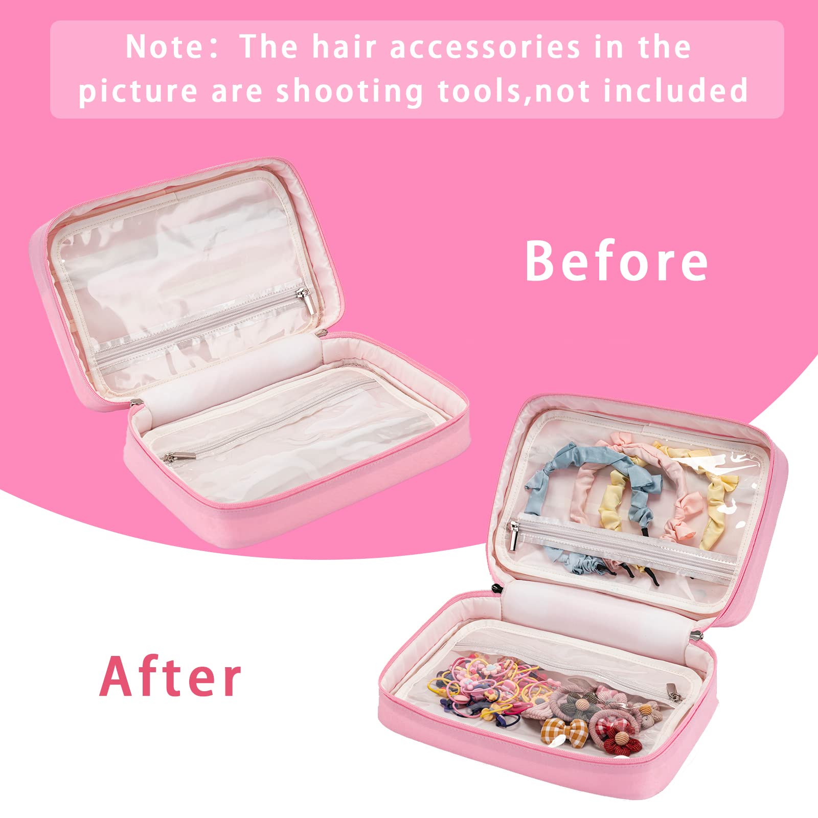 BABEYER Baby Girls Hair Accessory Organizer, Baby Headband Organizer for Hair Pins, Ties, Bows, Clips, Barrette, Storage Bag with Multi-Compartment for Little Girls-Pink