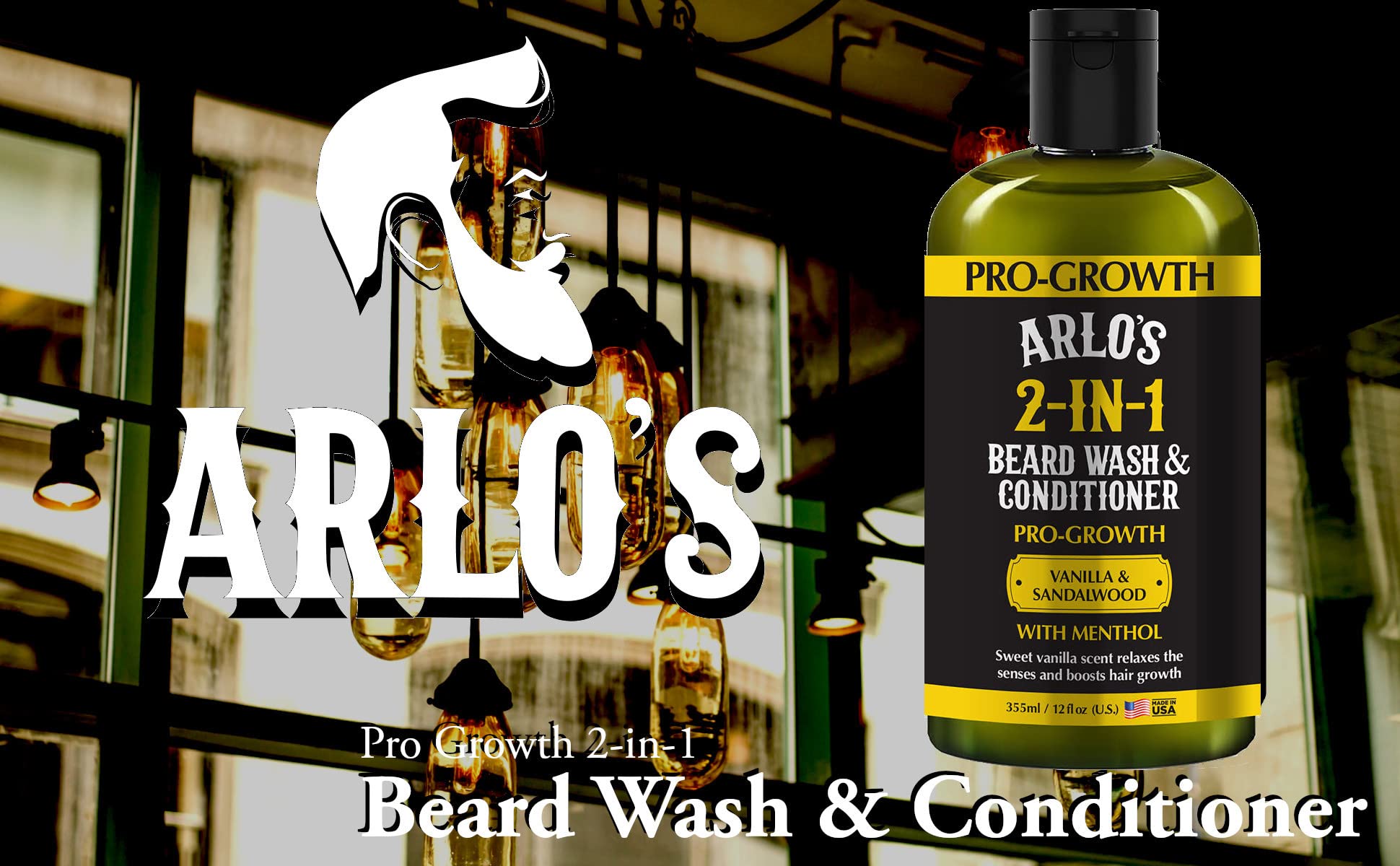 Arlo's Pro-Growth 2-in-1 Beard Wash and Conditioner - Vanilla Sandalwood with Menthol 12 oz