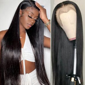 queen story 26 inch lace front wigs human hair 13x4 straight human hair lace front wigs for black women 180% density transparent hd lace front wigs human hair pre plucked with baby hair