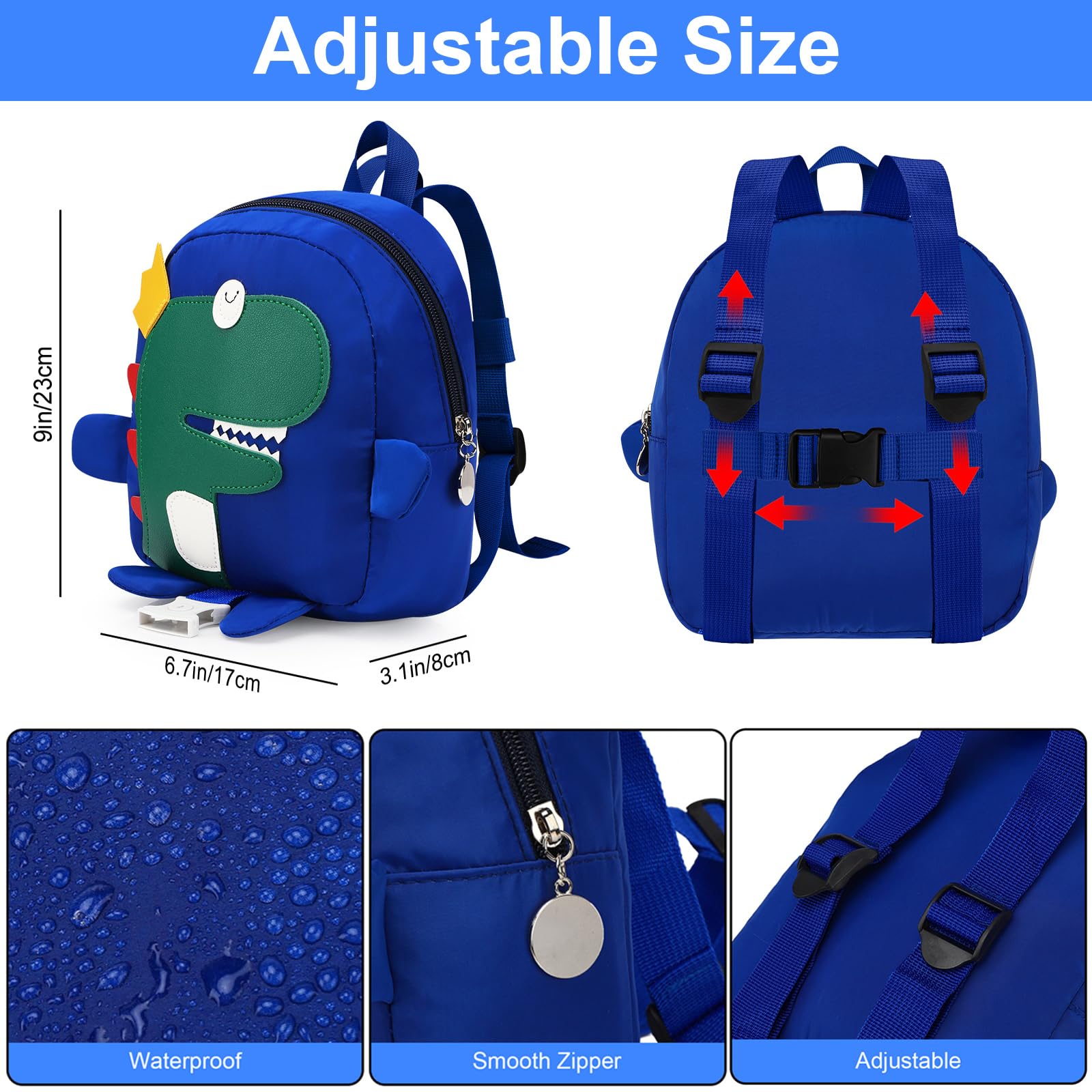 Accmor Toddler Harness Backpack with Leash, 4 in 1 Kid Dinosaur Backpacks with Anti Lost Wrist Link, Child Harnesses Leashes for Walking, Cute Toddler Back Pack Rope Tether for Boys Girls(Blue)