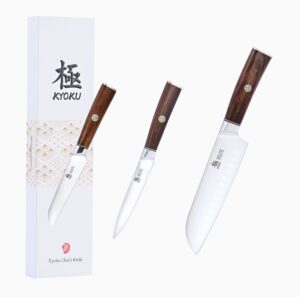 kyoku daimyo series 7" santoku knife + 4.5'' paring knife + 5'' utility knife - japanese 440c stainless steel - rosewood handle