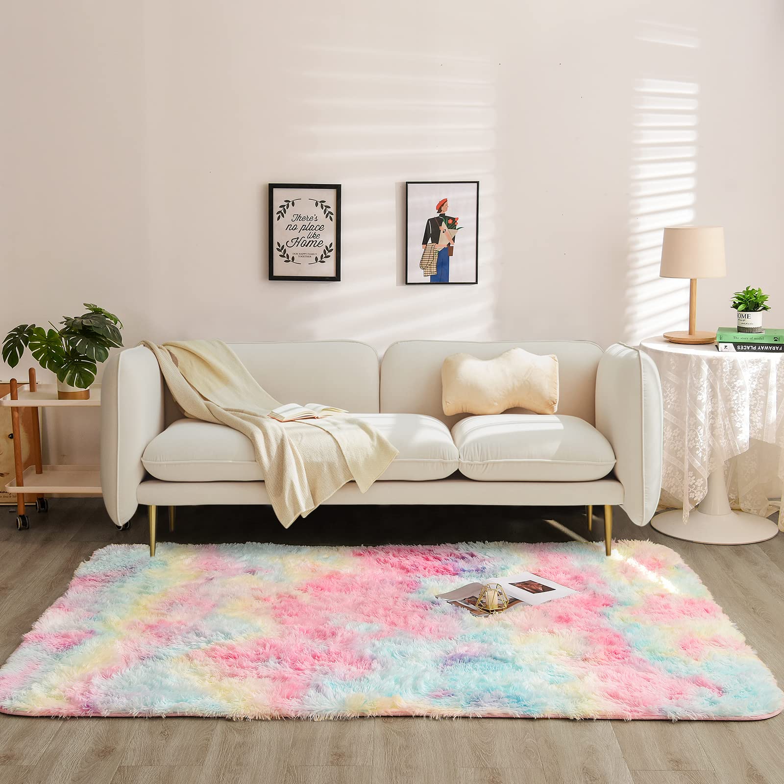 Meeting Story Tie Dye Area Rugs Rainbow Ombre Shaggy Rugs Soft and Fuzzy for Girls Bedroom Living Room Toddlers Baby and Pet Play Space (Pink, 3 * 5 Feet)