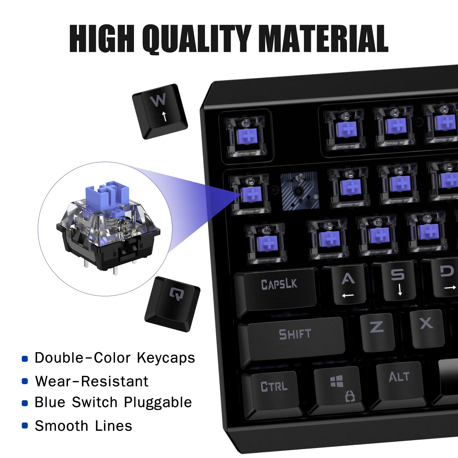 GOFREETECH Mechanical Gaming Keyboard, Blue LED Backlit RGB Wired USB Keyboard with Switch, Spill Resistant, Ergonomic 104 Keys Mechanical Keyboard for PC Laptop Computer (Black)