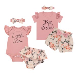 Kewlent Baby Girl 3PCS Little Sister Outfit Short Set Pink Clothes (Pink07,3-6 Months)