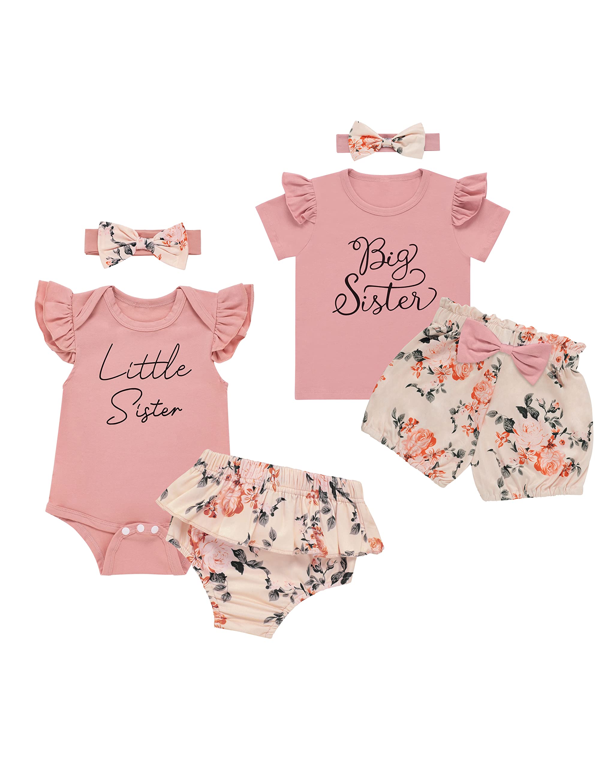 Kewlent Baby Girl 3PCS Little Sister Outfit Short Set Pink Clothes (Pink07,3-6 Months)