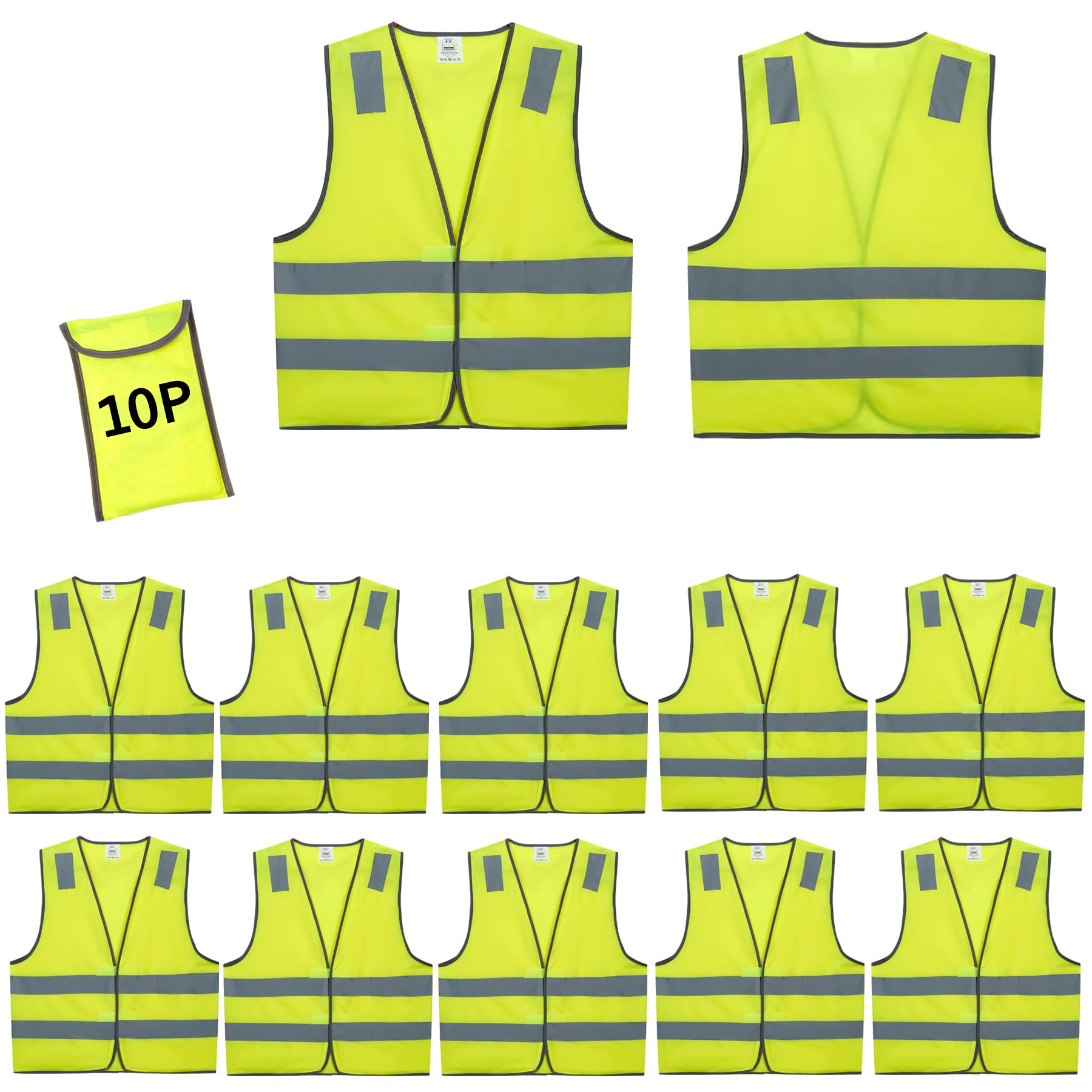 Lavori-AK Yellow Safety Vests 5 Pack- ANSI Class 2,Yellow Reflective High Visibility Construction Work Vests for Men,Woman,Hi Vis Mesh and Neon Silver Strip