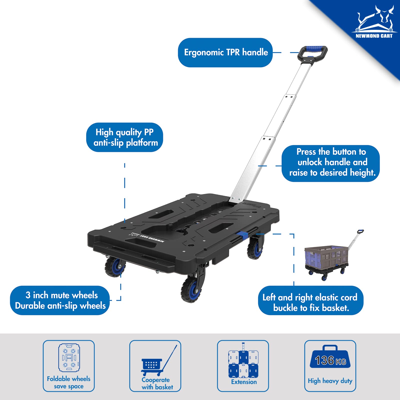 300lb Foldable Platform Hand Truck Push Cart