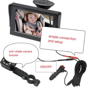 Baby Car Mirror, Car Baby Monitor with Camera, 4.3 inch Night Vision Monitor Anti-Shake Camera 360°Adjustable Easy Observe and Install, Baby Car Camera for Back Seat Rear Facing View Infant