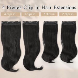 FREEMEIGE Clip in Hair Extensions,Black Hair Extensions for Women Straight Layered Hair Extensions Synthetic Heat Resistant Long Wavy Daily Use 20 Inch