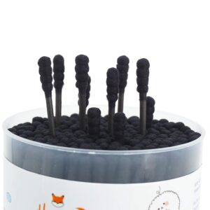 HOMEFOX Black Cotton Swabs Spiral - 400 Count Organic Cotton Buds Double Side Tightly Wrapped Charcoal Cotton Tips Paper Stick Soft Gentle Cruelty-Free Lint-Free Goth Bathroom, Round & Spiral (Black)