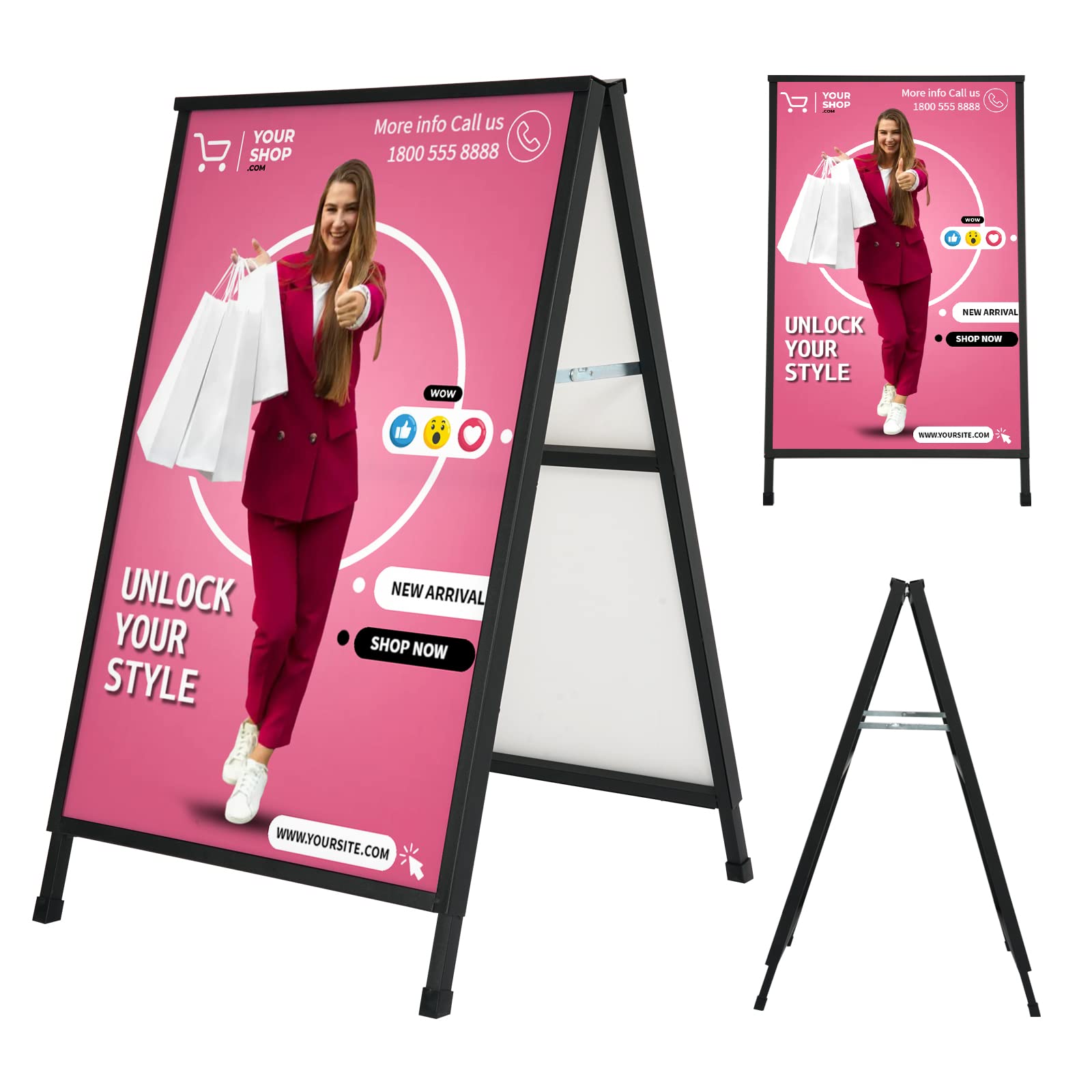 ZEGNEER Sidewalk Sign Board Curb Sign 24x36 inch Slide in Double Sided Display Foldable and Portable Comes with Carry