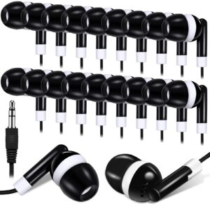 konohan 100 pack bulk earbuds for classroom, student basic headphones in ear for kids schools libraries laptop, 3.5 mm earbuds dot headphones, individually bagged(black)