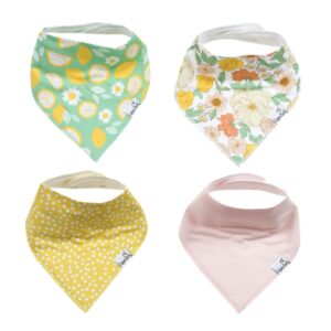 copper pearl baby bandana bibs - 4 pack soft cotton baby bibs for drooling and teething, absorbent drool bibs for baby girl and boy, adjustable to fit newborns to toddlers, tons of styles (lemon)