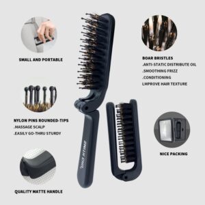 Travel Hair Brush, Easy to Carry Folding Brush, Mini Pocket Brush Suitable for Small Spaces, Nylon & Bristles Brush, for Women Any Hairstyles and Men's Hair and Beards