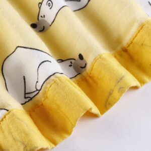 Muslin Soft Swaddle Blanket Quilt， Baby Blankets for Boy Girl Toddler Daycare, 4 Layers Swaddle Wrap, Size 43X45inchs (Bear Yellow)