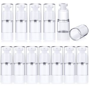 12 pcs 15 ml airless pump bottles 0.5 oz travel pump bottle dispenser refillable cosmetic cream jar vacuum makeup pump containers plastic pump press bottles for lotion perfume