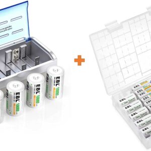 EBL Rechargeable Batteries Kit with C D 9V AA AAA Battery Charger and 10000mAh D Rechargeable Batteries