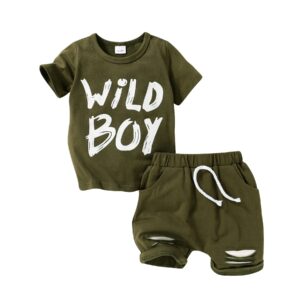 happy town toddler baby boy clothes short sleeve t-shirt and shorts boys summer clothes set (green, 6-12 months)