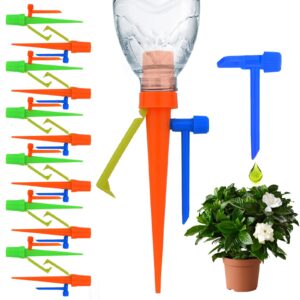 【2022 new】plant self watering spikes devices, upgraded version slow release control valve switch automatic irrigation watering drip system, preventing stop water cutoff with anti-tilt bracket-12pack