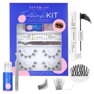 lash extension kit false eyelashes - bepholan lash clusters with lash bond sealer glue remover 24 clusters lash natural look c curl lashes pack, ct03-14mm