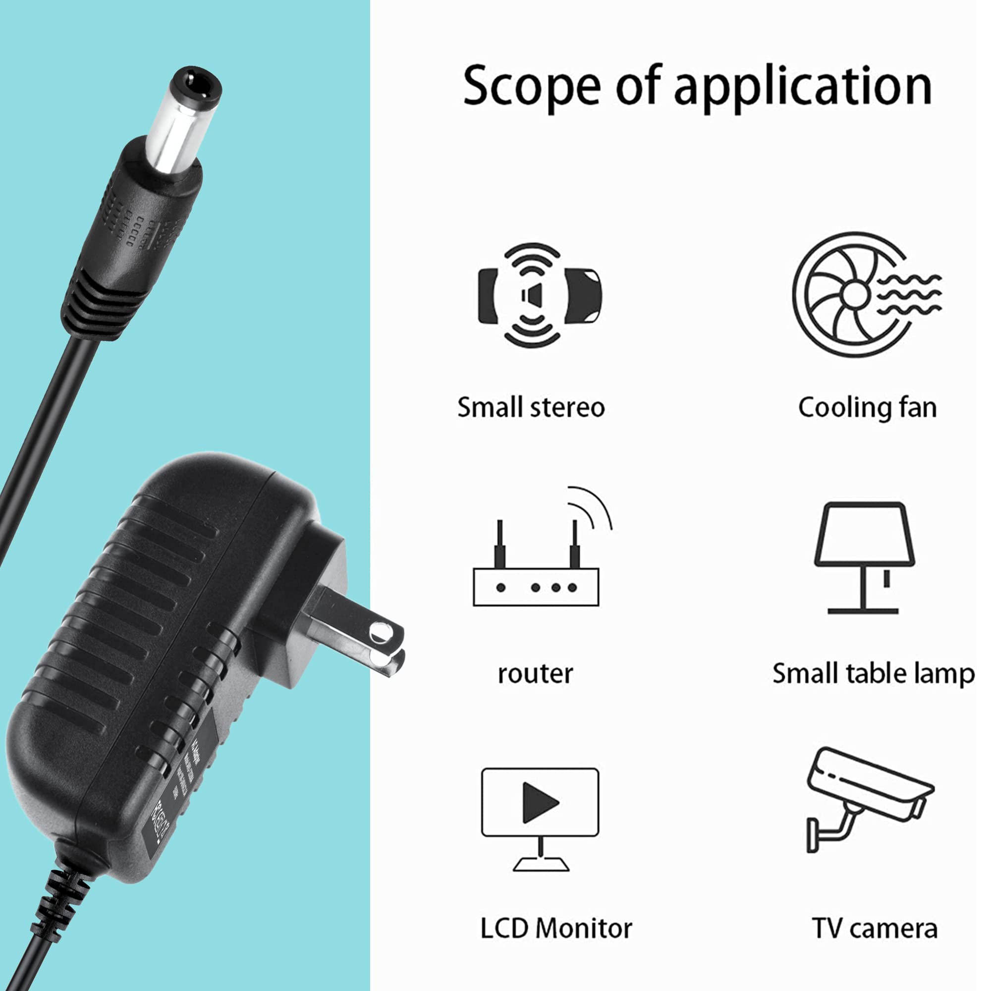 Jantoy 12V DC 1.5A-2A 100V-240V Converter Adapter Power Supply Power Cord Power Cable Charger DC Power Supply Plug 5.5mm x 2.5mm Series Global