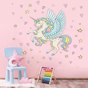 Unicorn Wall Decal | Unicorn Decals for Girls Bedroom | Unicorn Wall Decal Stickers | Unicorn with Stars Wall Poster for Nursery 60*40cm (FX-E138)