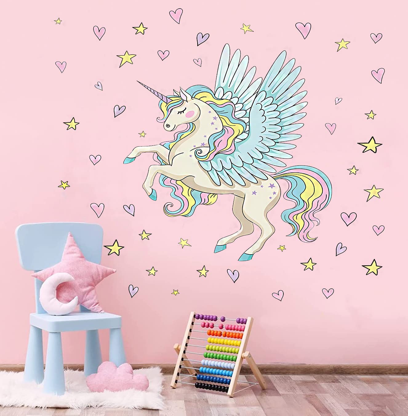 Unicorn Wall Decal | Unicorn Decals for Girls Bedroom | Unicorn Wall Decal Stickers | Unicorn with Stars Wall Poster for Nursery 60*40cm (FX-E138)